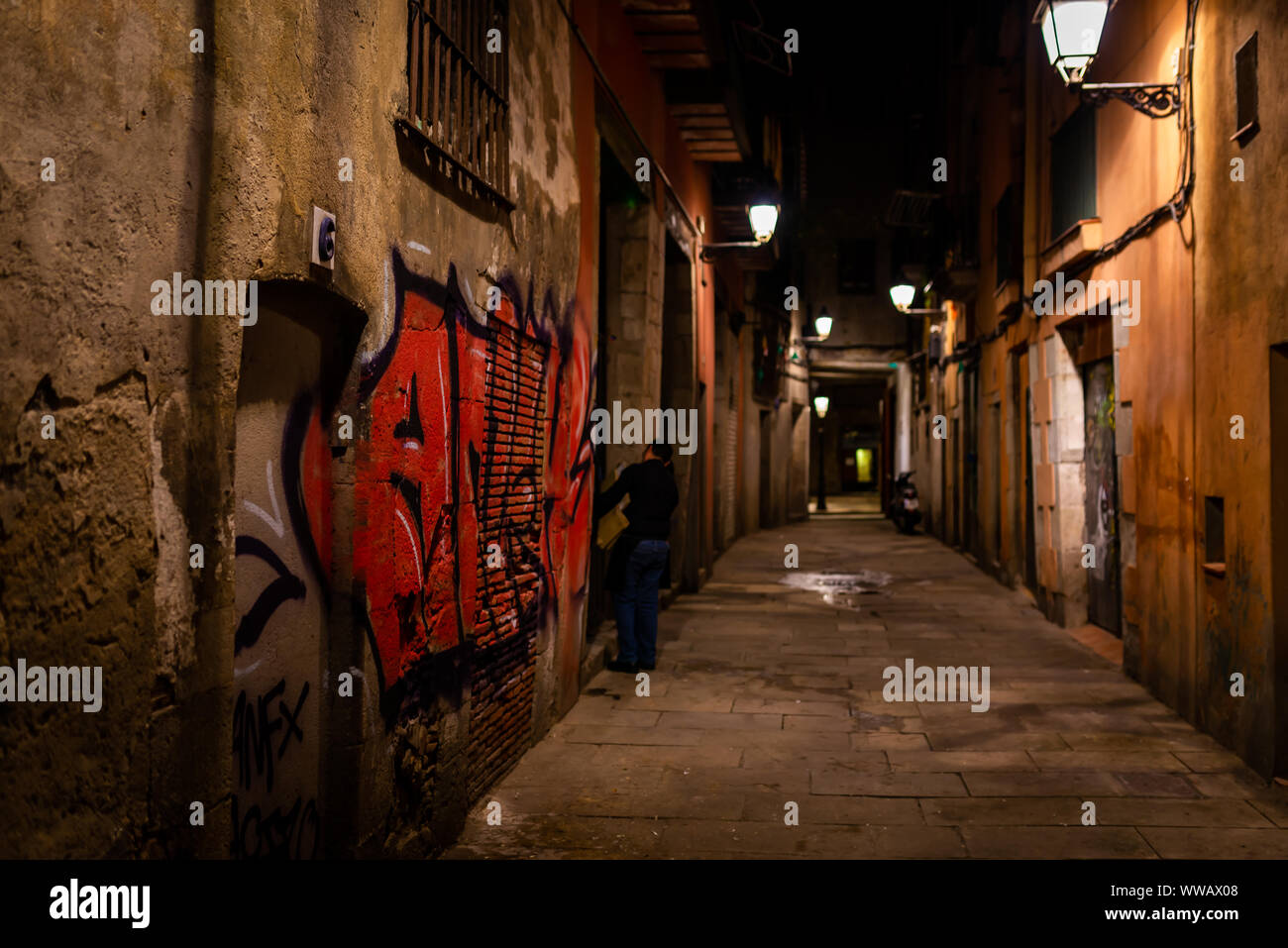 Pedestrian street at night hi-res stock photography and images - Alamy