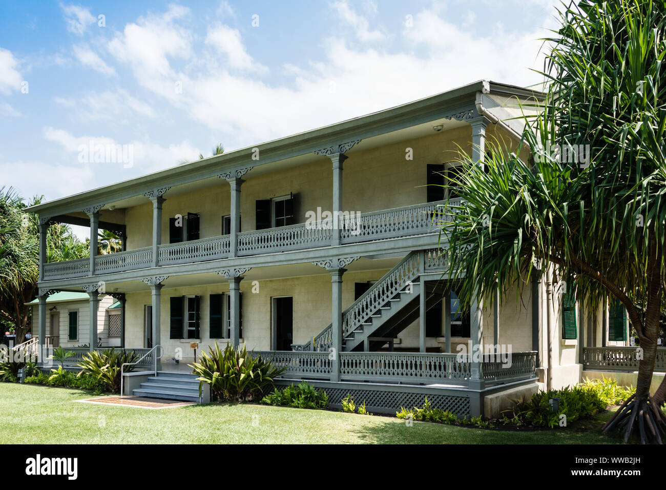 Hawai‘i, the Big Island, Hulihe`e Palace Lanai Facing Kailua Bay Stock ...