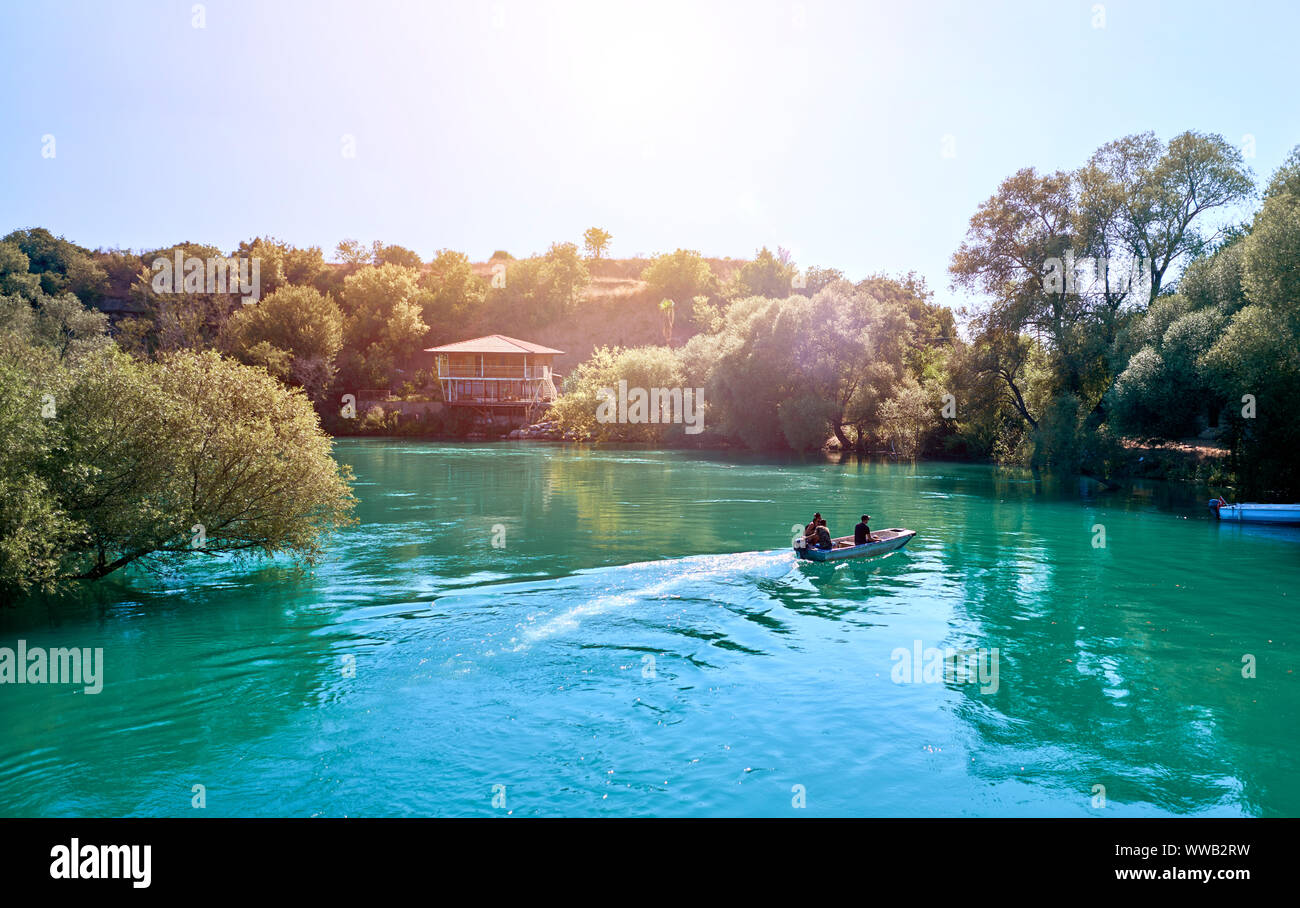 view of a large river with a waterfall Stock Photo - Alamy