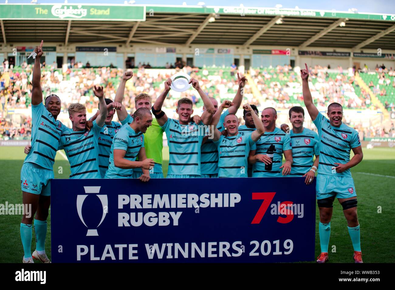 Northampton, England, 14 September 2019. Gloucester Rugby celebrating ...