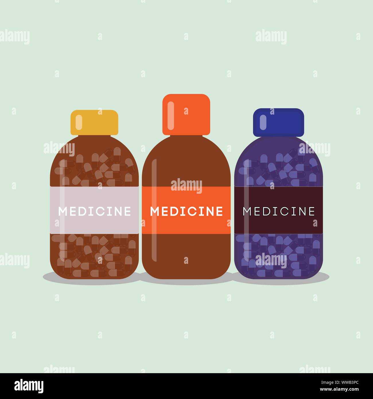 Medicine, pharmacy, hospital set of drugs with labels. Medication ...