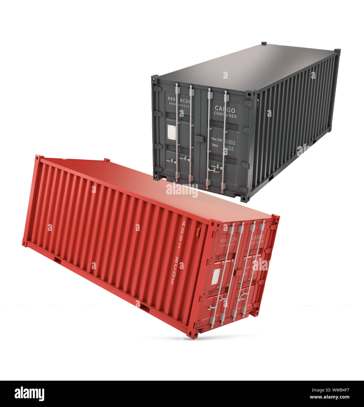 3d Illustration of a stack of two sea freight containers, isolated on ...