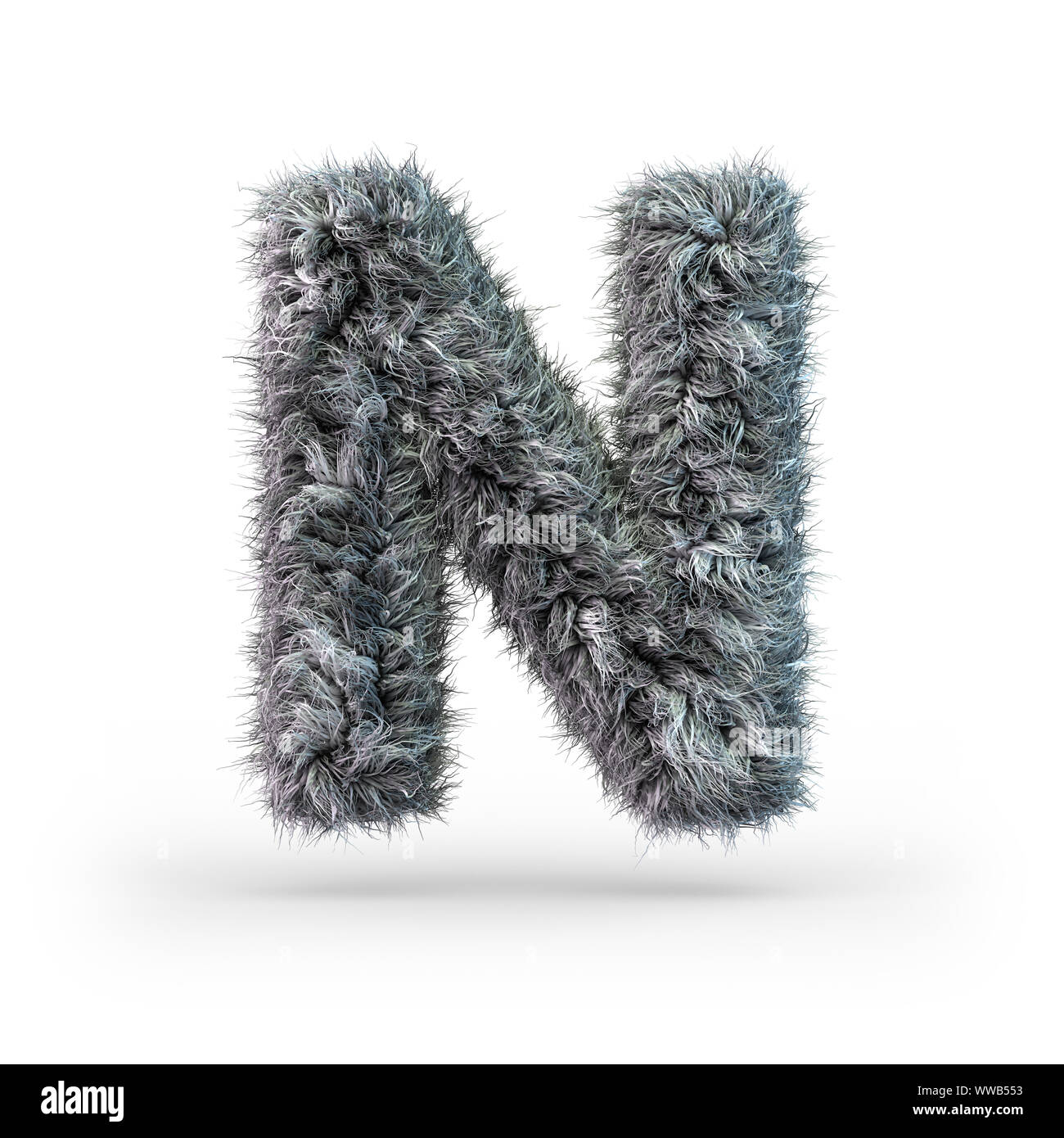 Uppercase fluffy and furry gray font. Letter N. 3D rendering Stock ...
