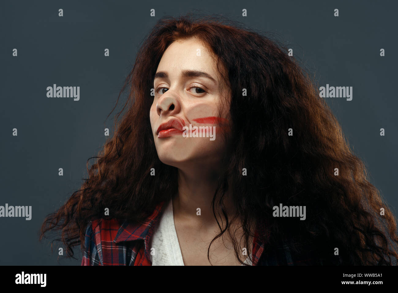 Woman smeared lipstick hi-res stock photography and images - Alamy