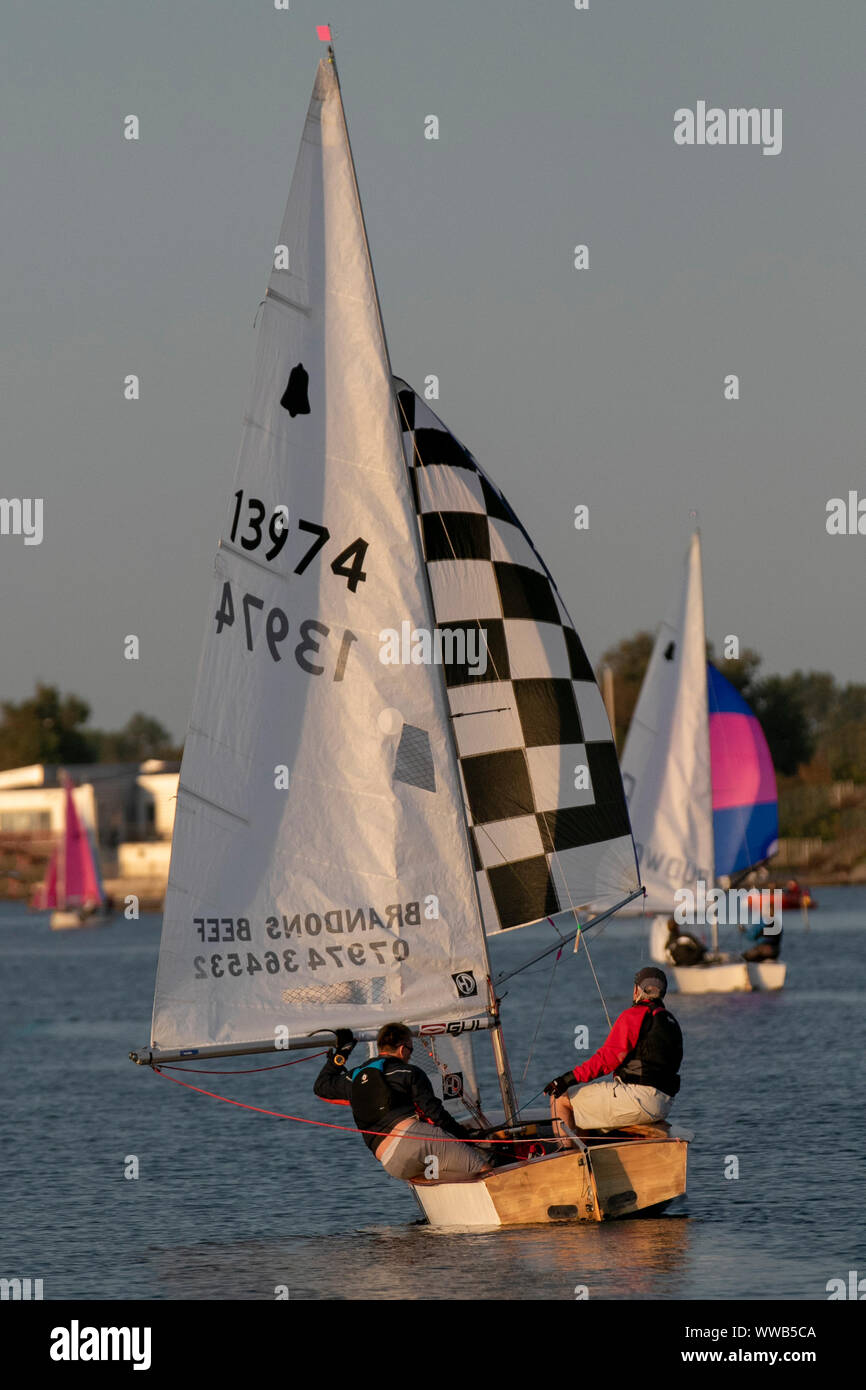 GP 14-foot dinghy raced, cruised, rowed in Merseyside, UK. Dusk looms ...