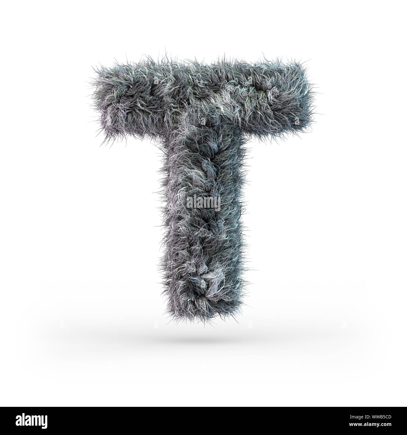 Uppercase fluffy and furry gray font. Letter T. 3D rendering Stock ...