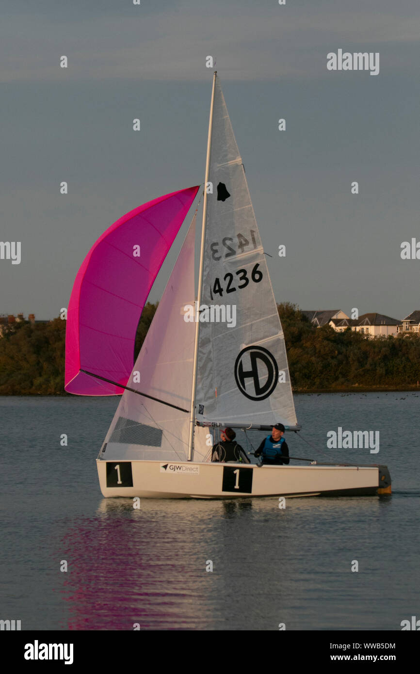 GP 14-foot dinghy raced, cruised, rowed in Merseyside, UK. Dusk looms ...