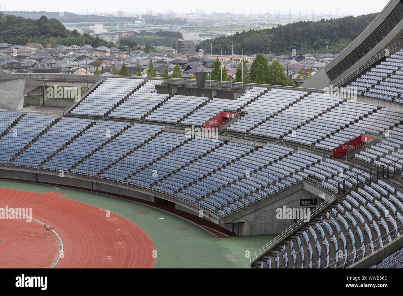 Miyagi, Japan. 14th Sep, 2019. Miyagi Stadium is seen under renovation ...