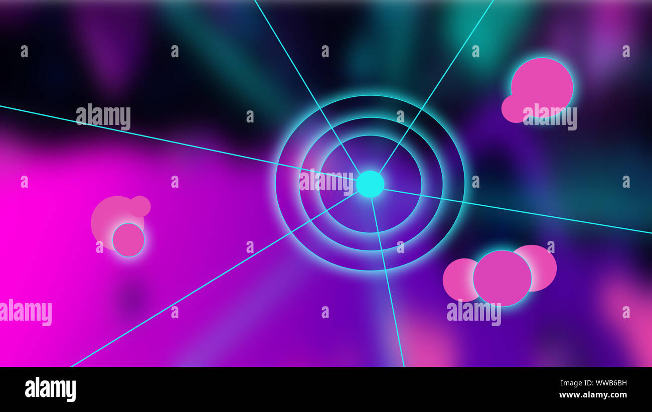 Neon rays of light and a cyan laser beam on abstract neon purple ...