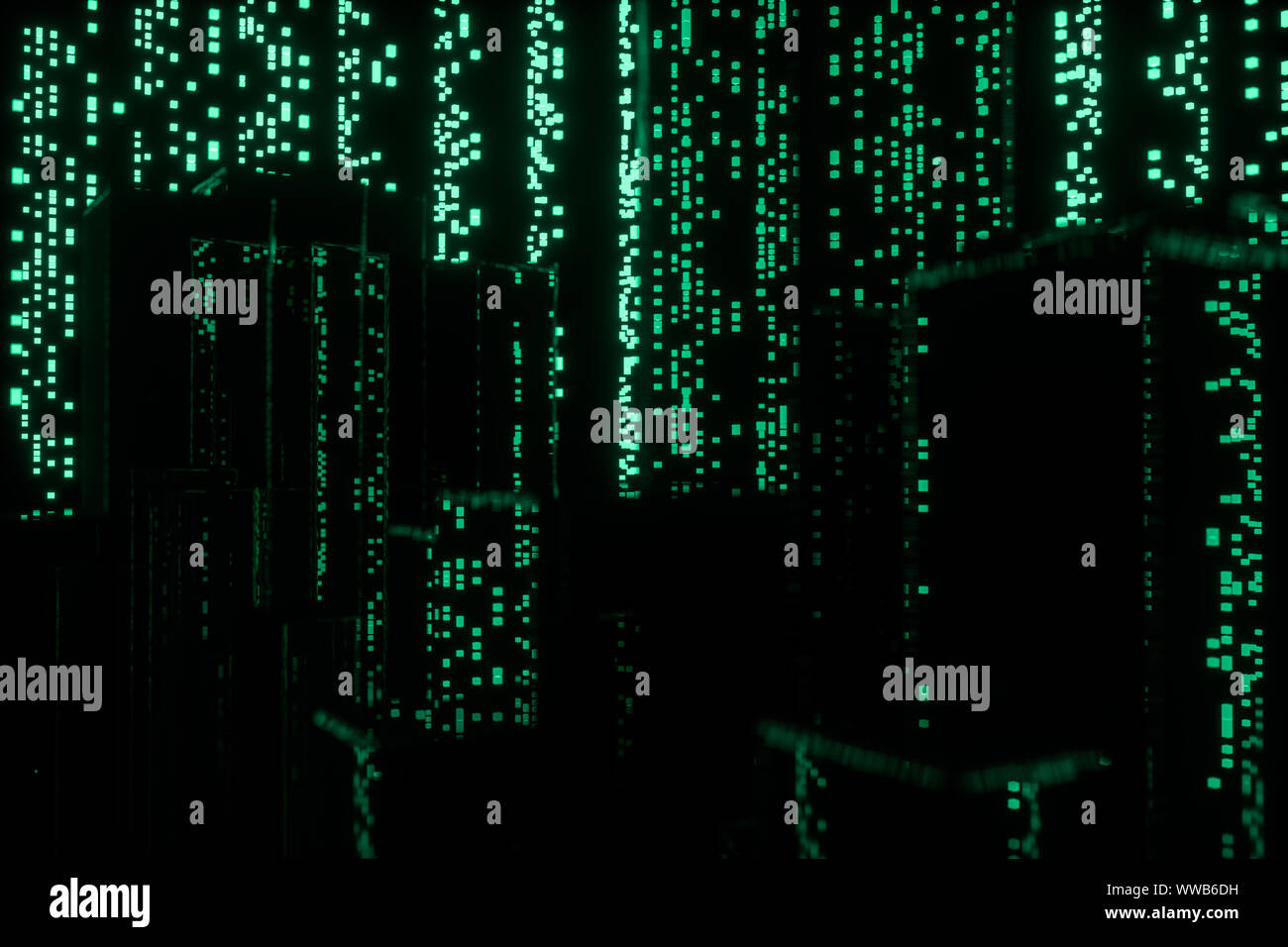 Glowing digital lines with dark background, 3d rendering. Computer ...