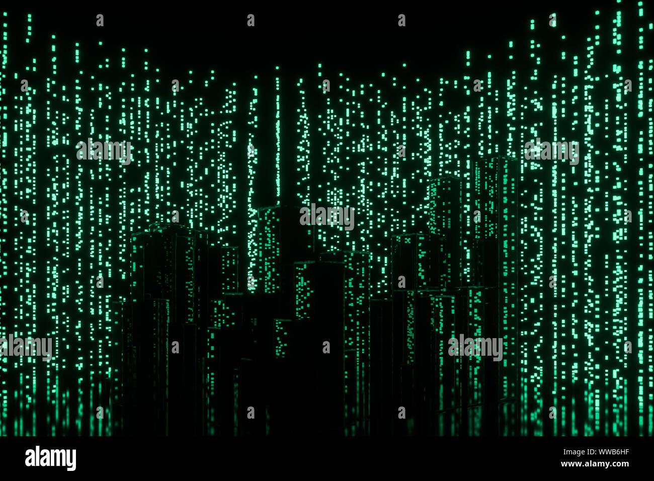 Glowing digital lines with dark background, 3d rendering. Computer ...