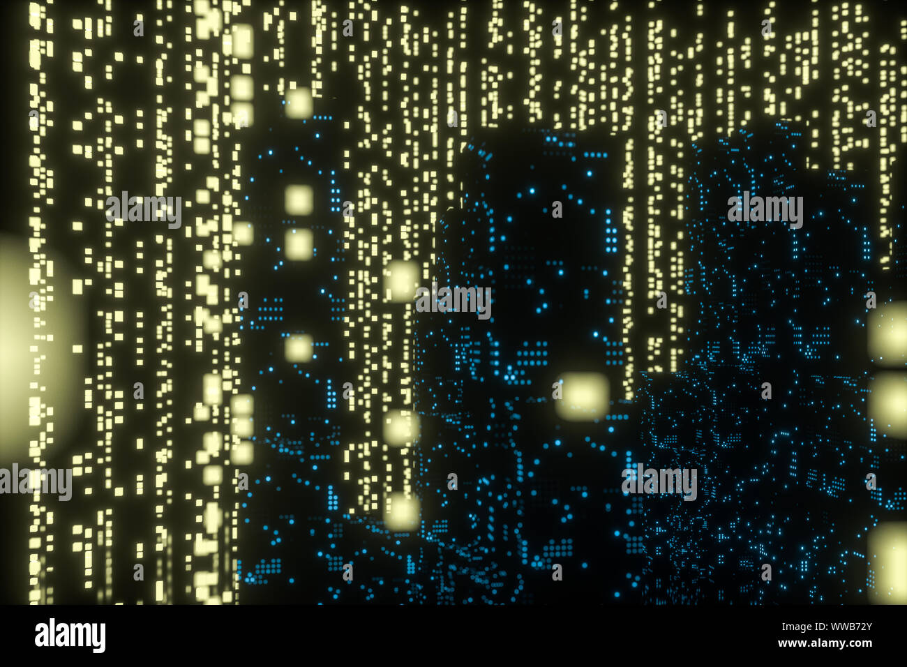Glowing digital lines with dark background, 3d rendering. Computer ...