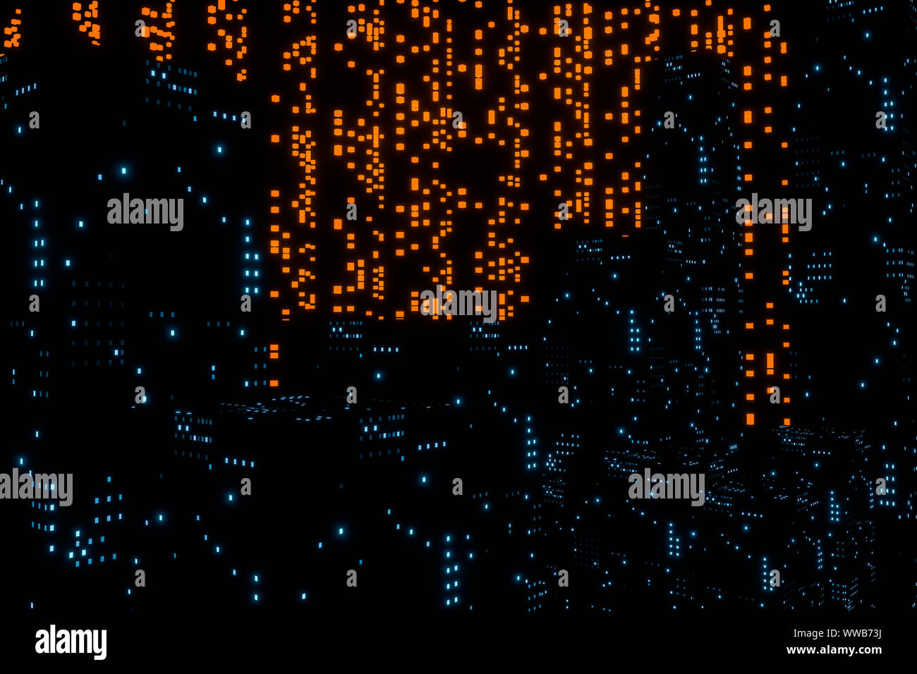 Glowing digital lines with dark background, 3d rendering. Computer ...
