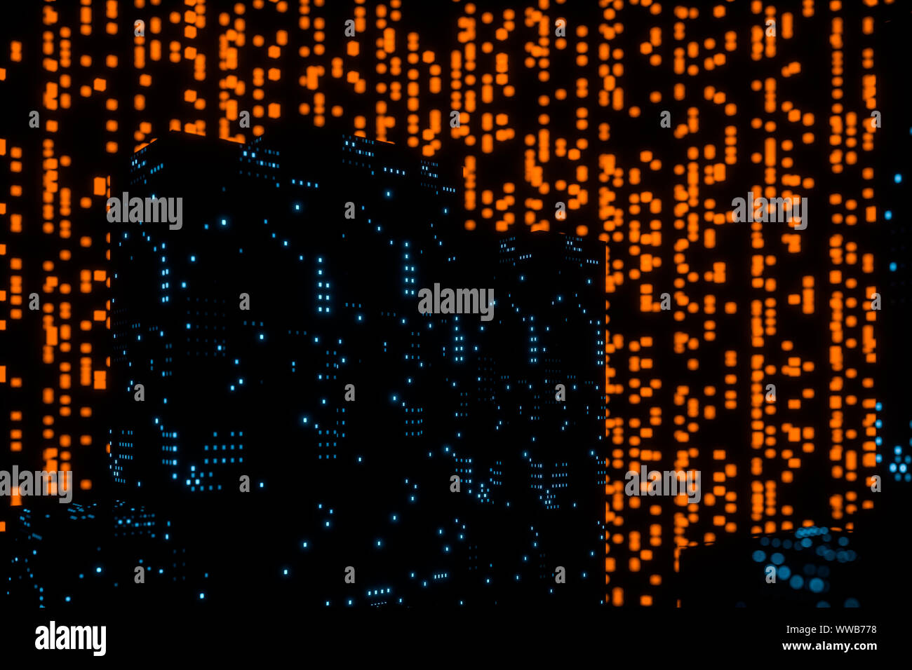 Glowing digital lines with dark background, 3d rendering. Computer ...
