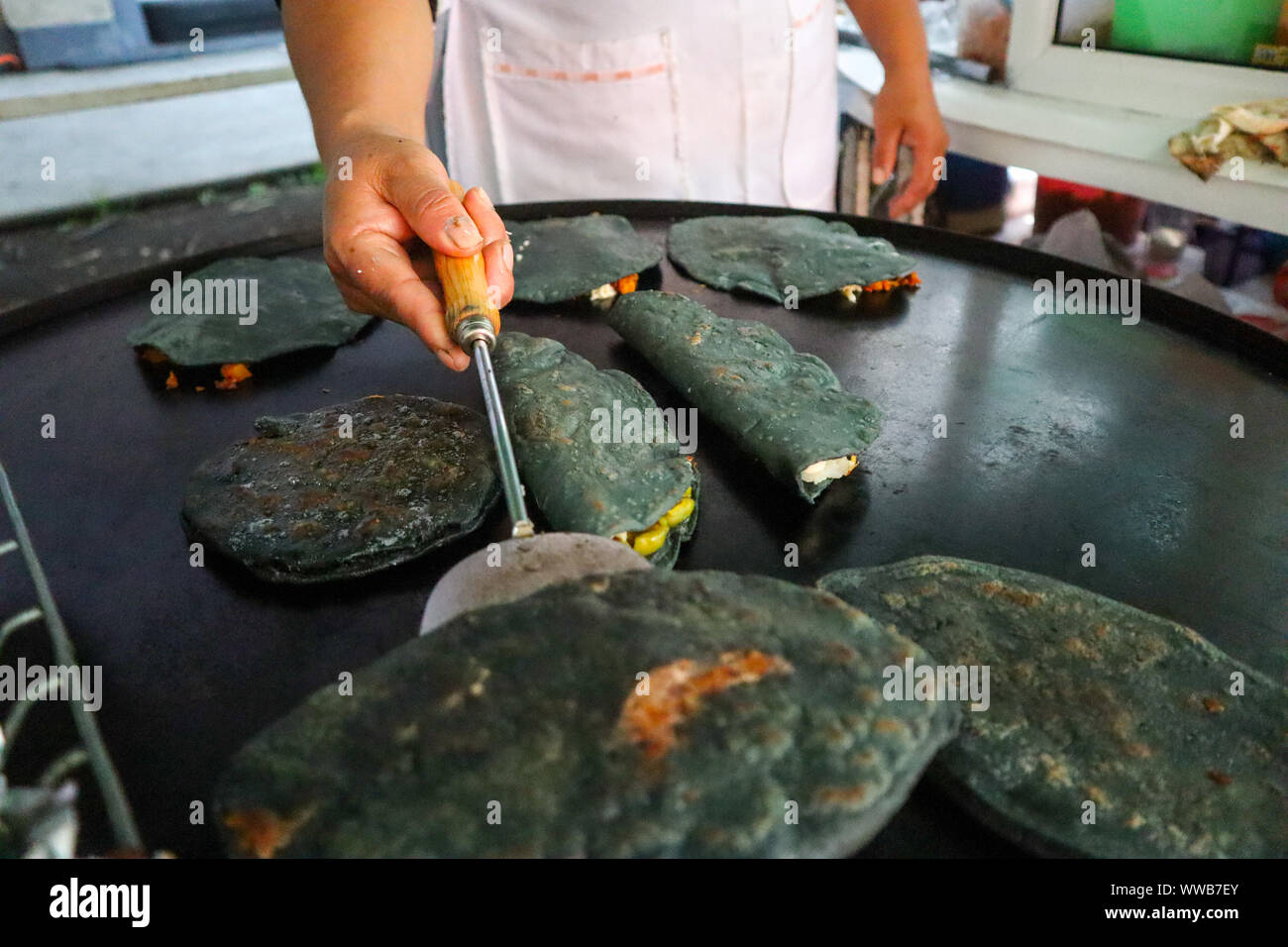 Blue Corn Tlacoyos being Served on Streets of Mexico City Stock Photo ...