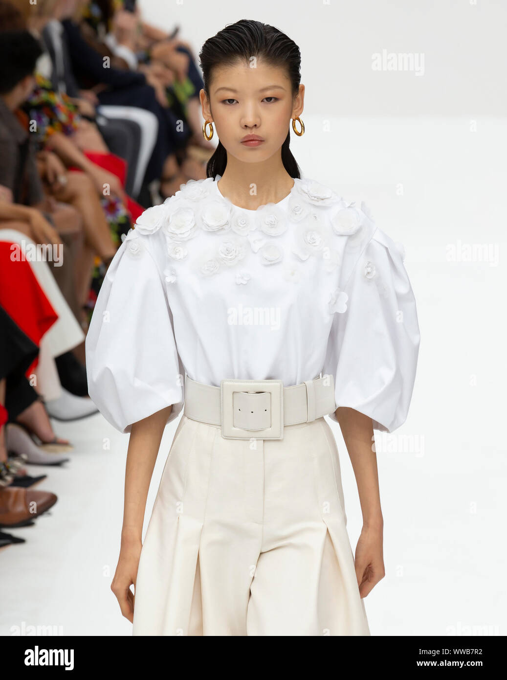 New York, NY - Sept 09, 2019: Tang He walks the runway at the Carolina ...