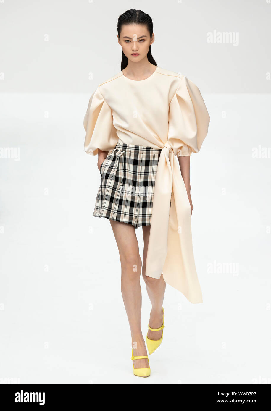 New York, NY - Sept 09, 2019: He Cong walks the runway at the Carolina ...