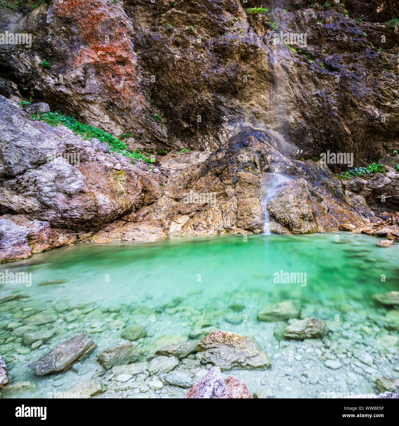 Parabola Waterfall of River Koritnica in Triglav National Park. Log pod ...