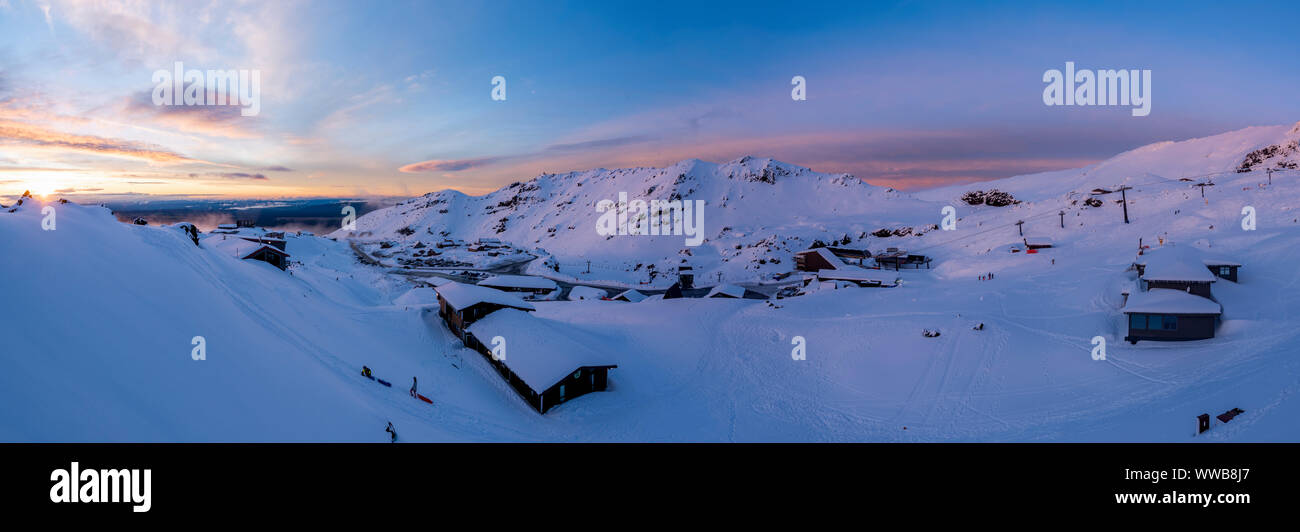 The base of the Whakapapa ski field and Ski lodges at sunset on Mount ... The base of the Whakapapa ski field and Ski lodges at sunset on Mount ...