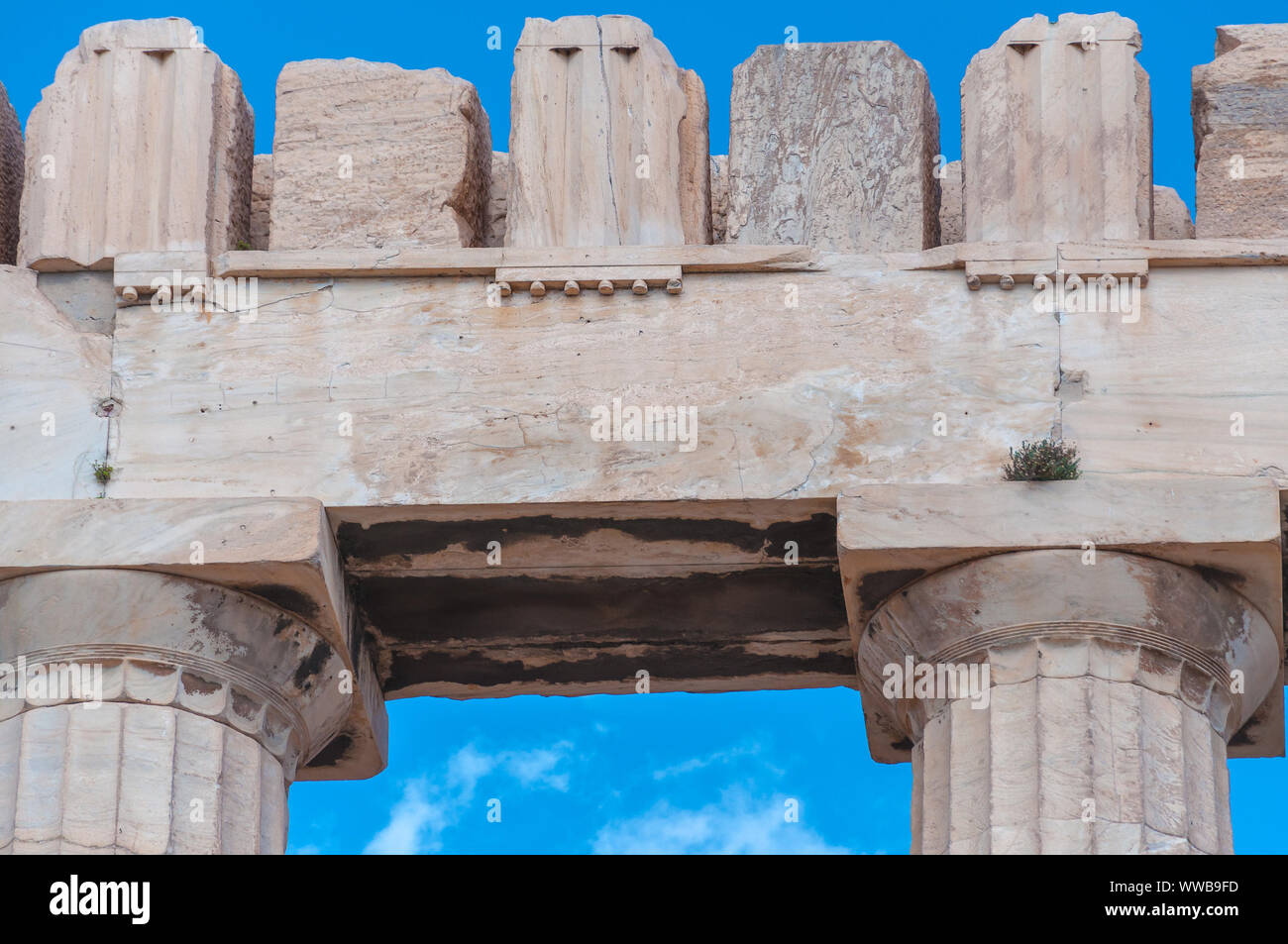Particular of doric columns and marbles of the Parthenon in the Acropolis, Athens, Greece Stock ...