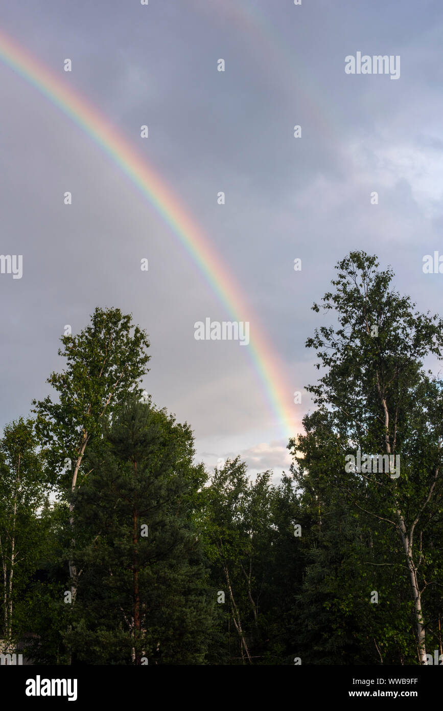 Afternoon rainbow after a storm, Greater Sudbury, Ontario, Canada Stock ...