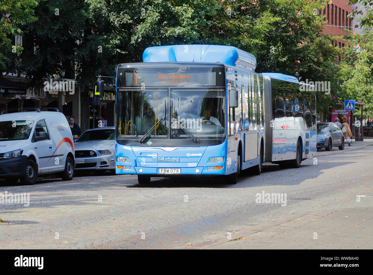 Boras, Sweden - September 2, 2019: One blue articulated city bus in ...