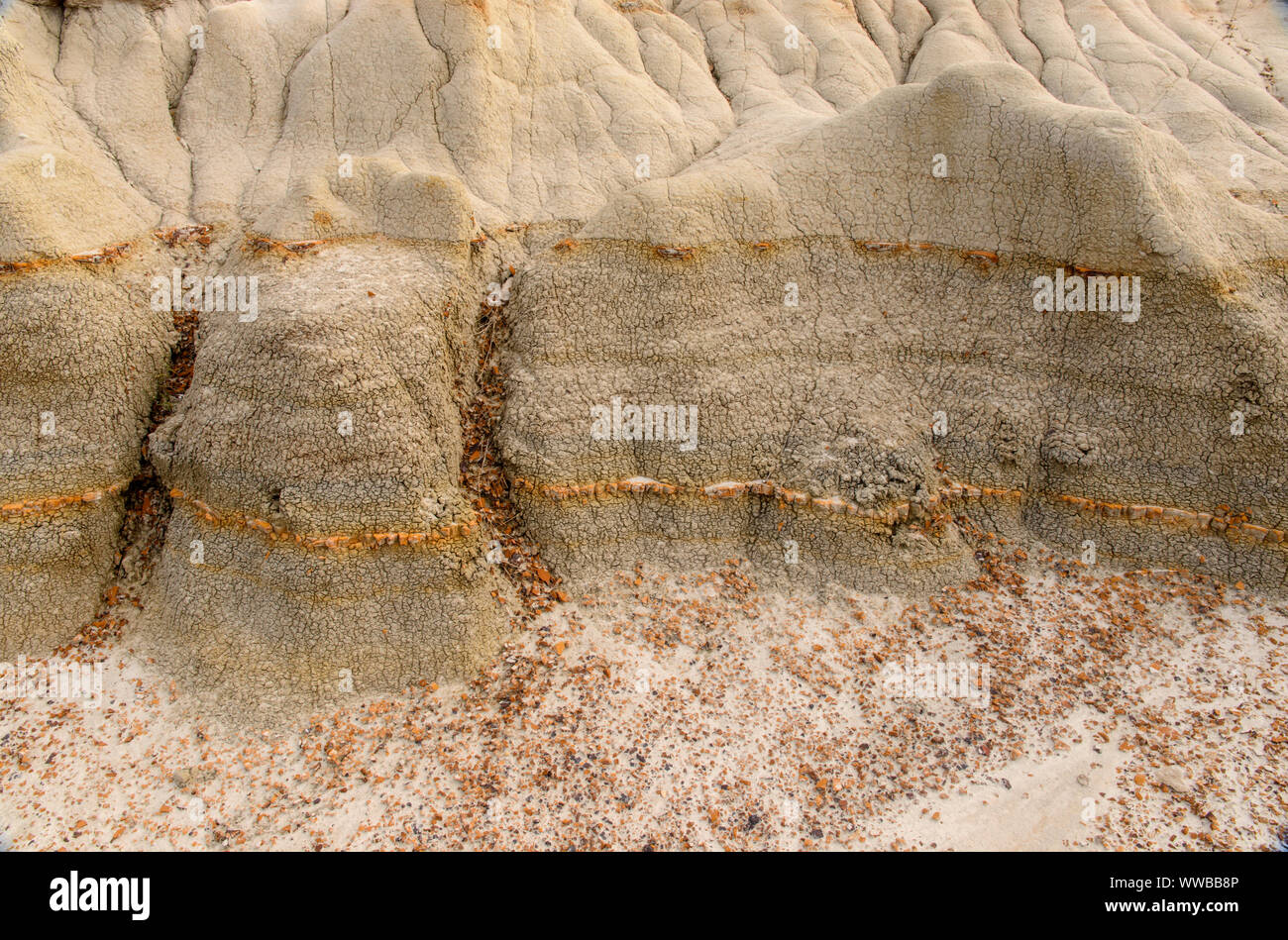 Eroded bentonite badlands features, Theodore Roosevelt National Park ...
