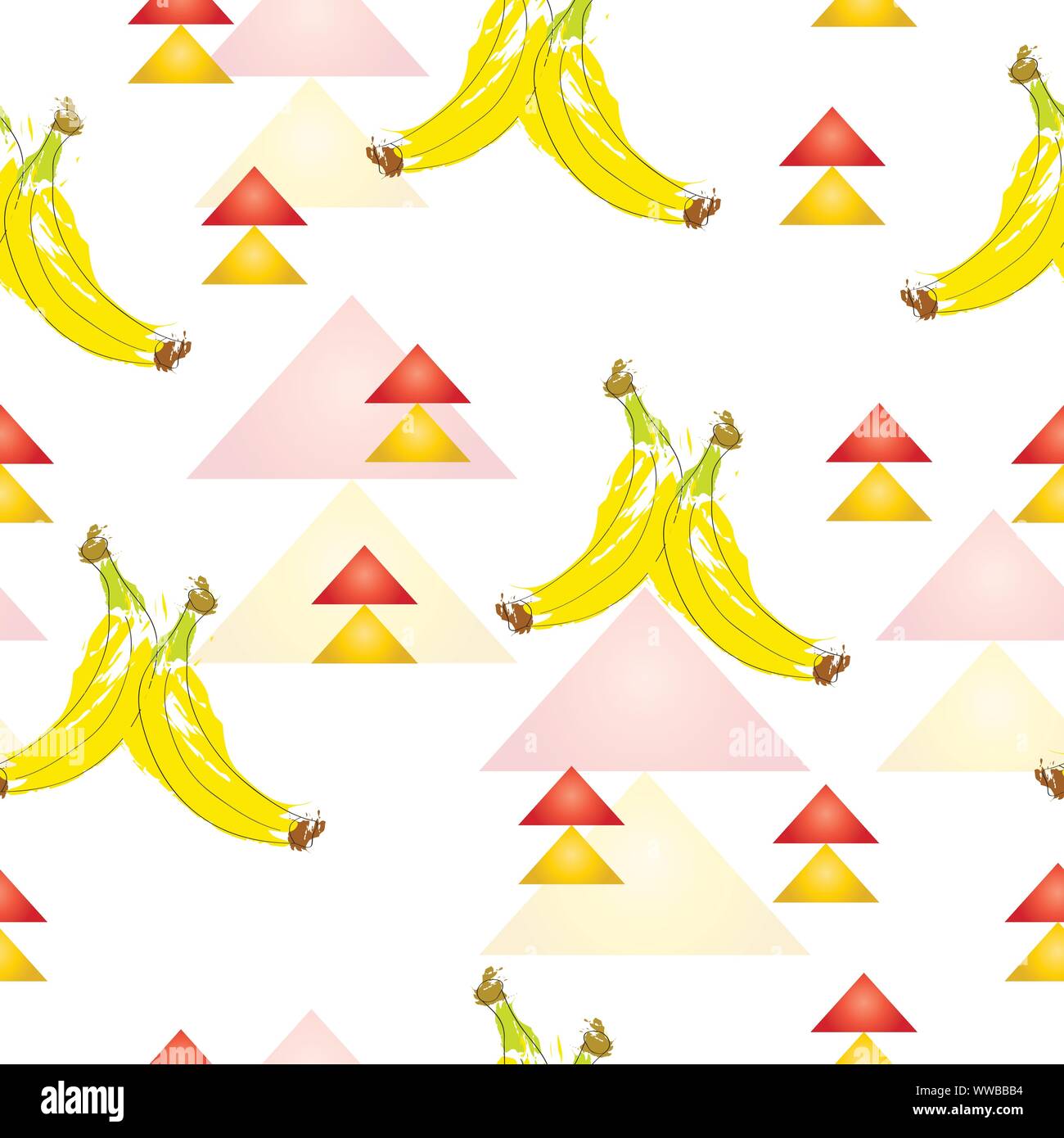 seamless pattern with bananas and abstract triangles vector Stock ...