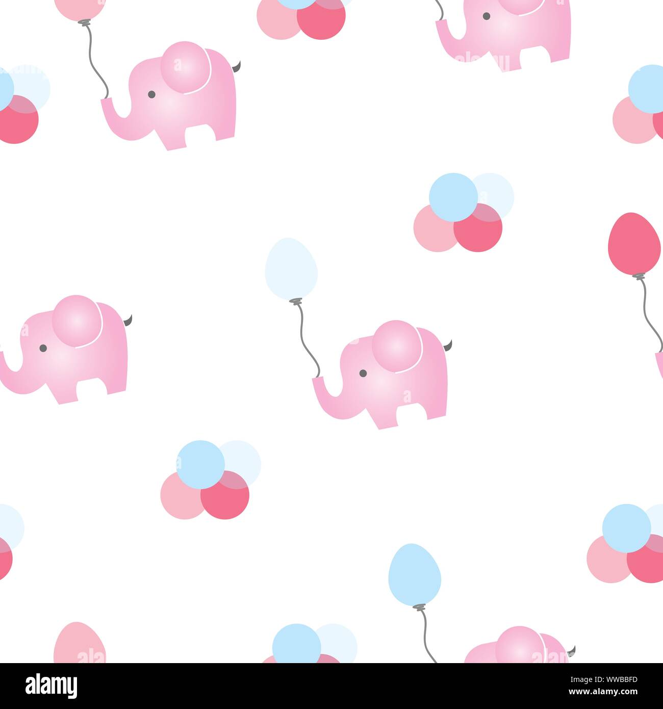 seamless pattern with cartoon pink elephants with balloons Stock Vector ...