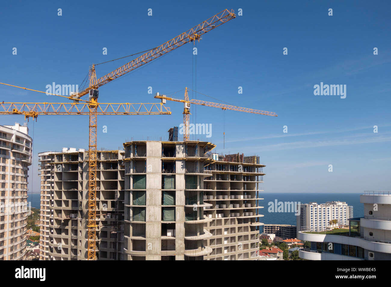 The construction of a multi-storey modern house on the seashore ...
