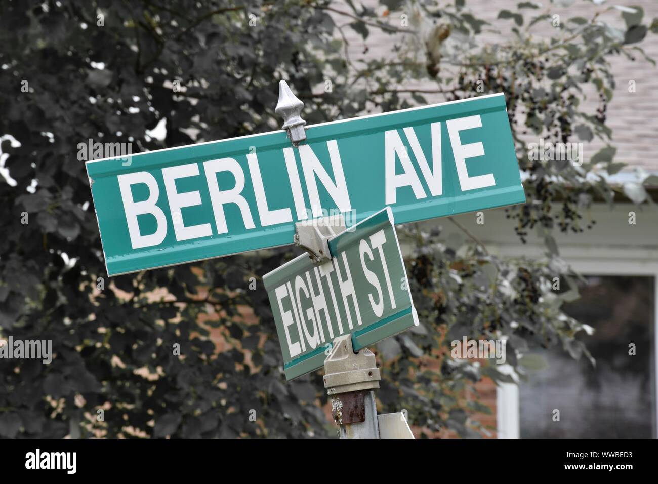 Berlin Avenue Sign with Tree Stock Photo - Alamy