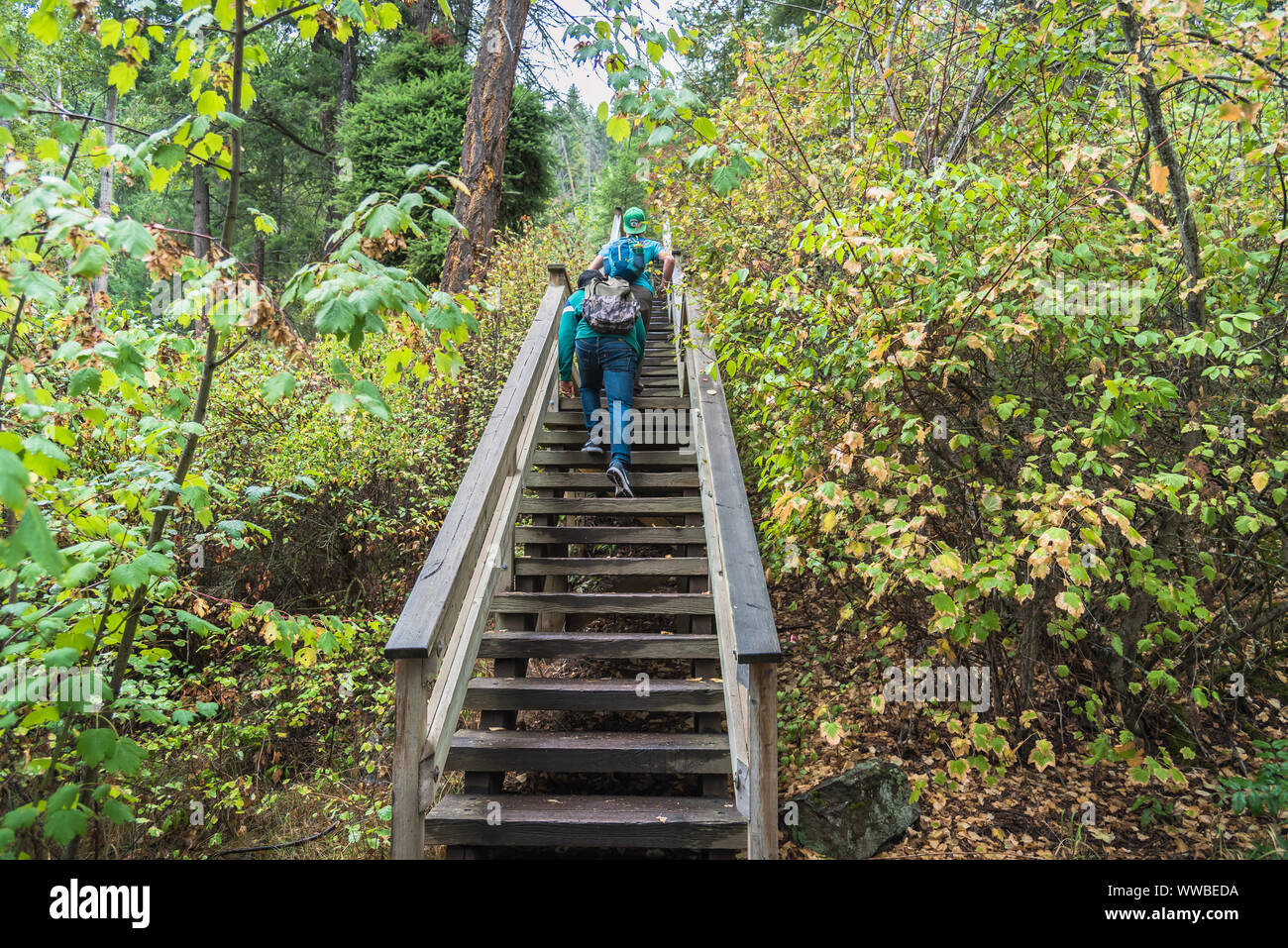 Fintry, British Columbia, Canada - September 8, 2019: hikers begin ...