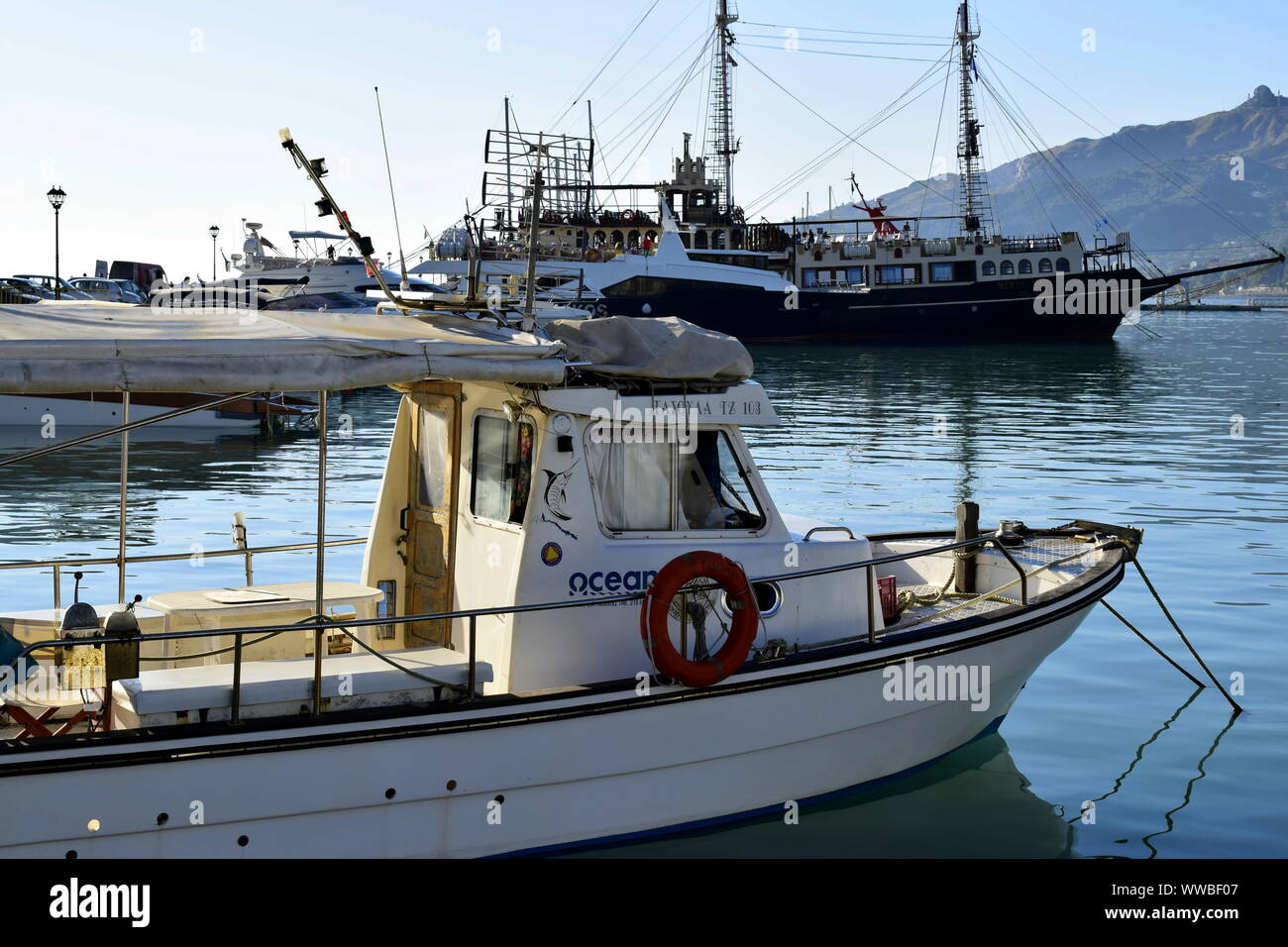 ship, boat, sea, port, Zakynthos, island, Greece Stock Photo - Alamy