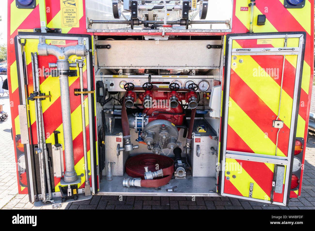 The fire fighting equipment in the back of a British Fire engine from ...