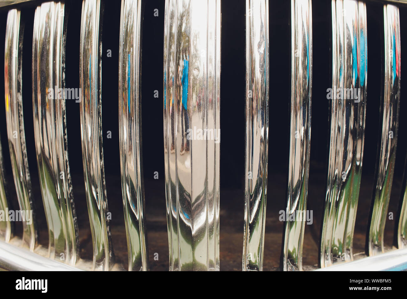Shiny chromed front radiator grill of classic luxury car Stock Photo ...