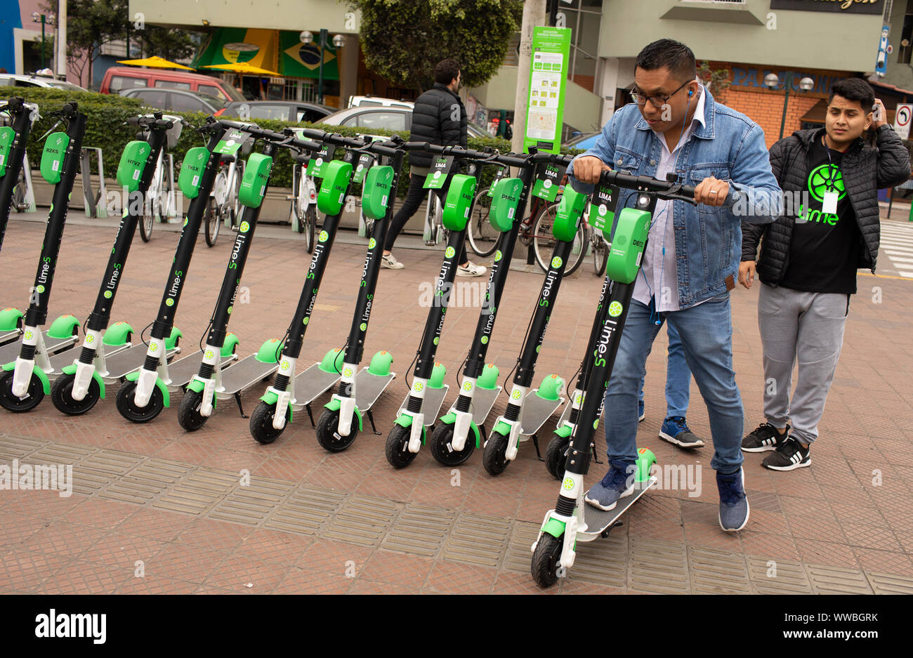 LIMA/PERU September 13, 2019 Lime-S electric scooter of the company ...