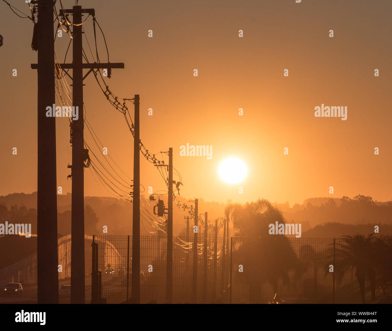 Scene of a day end off a highway under construction in southern Brazil ...