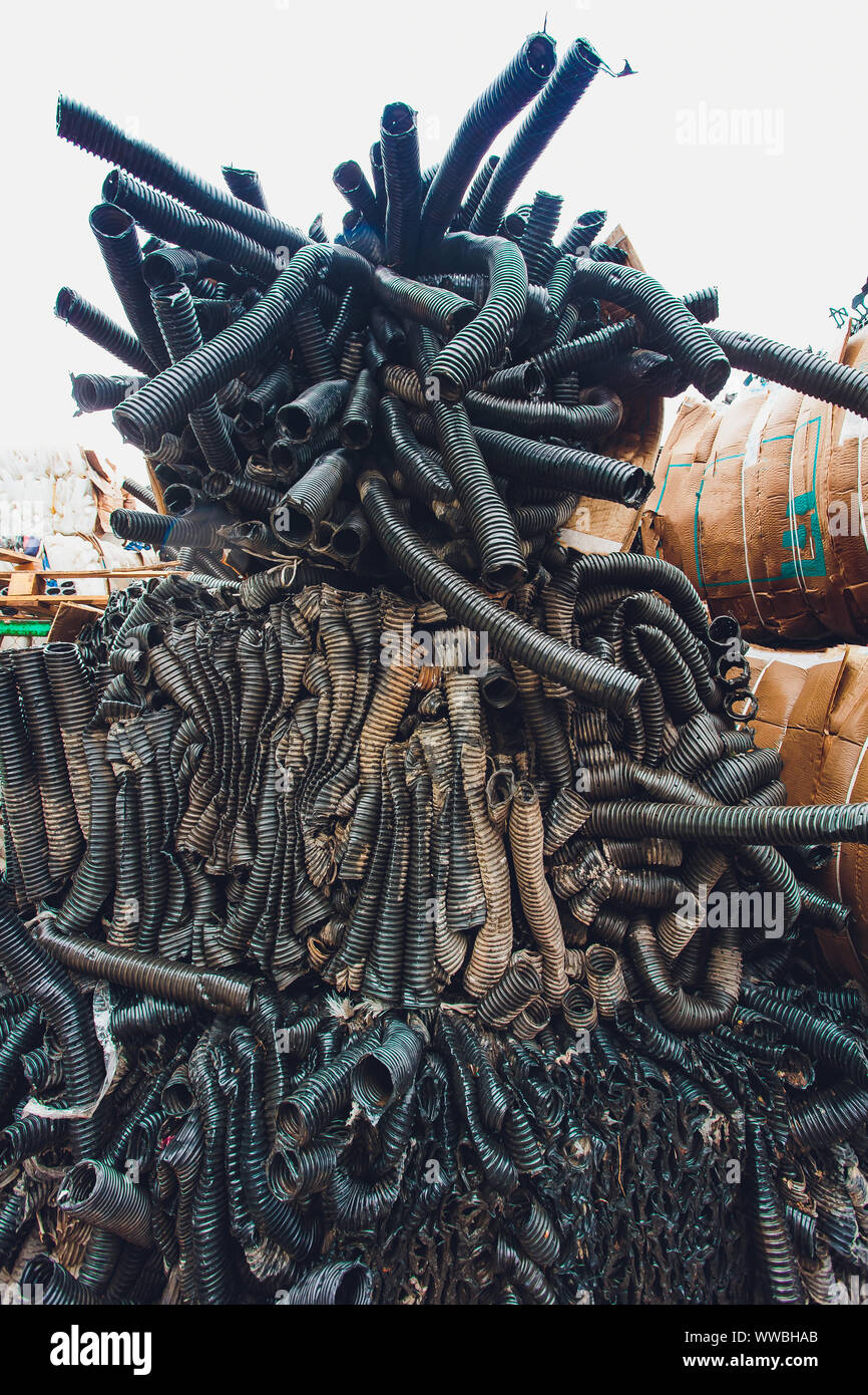 plastic pipe and materials for constructions waste sorting Stock Photo ...