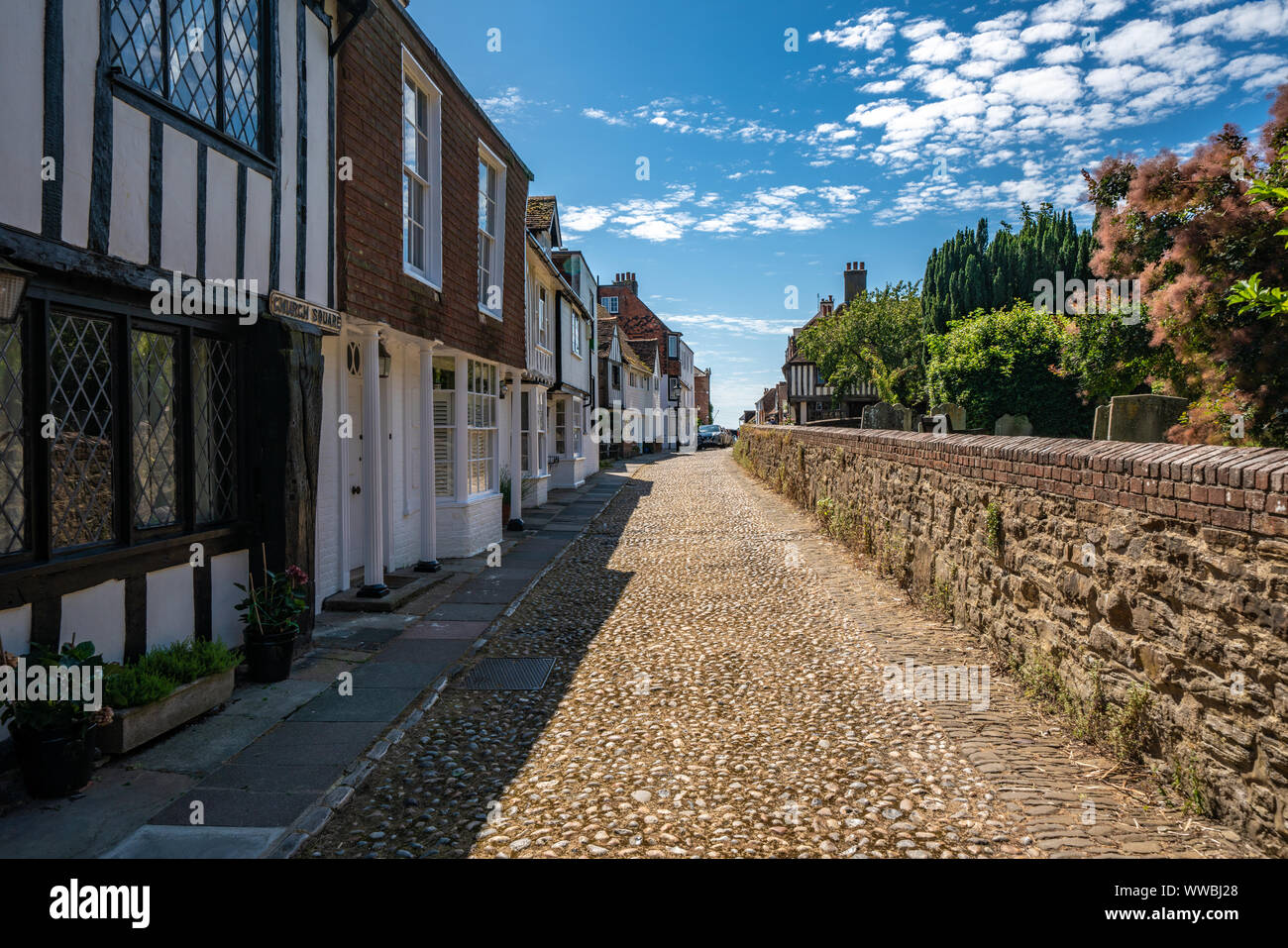 RYE, UNITED KINGDOM - JULY 29: Residential street with traditional ...