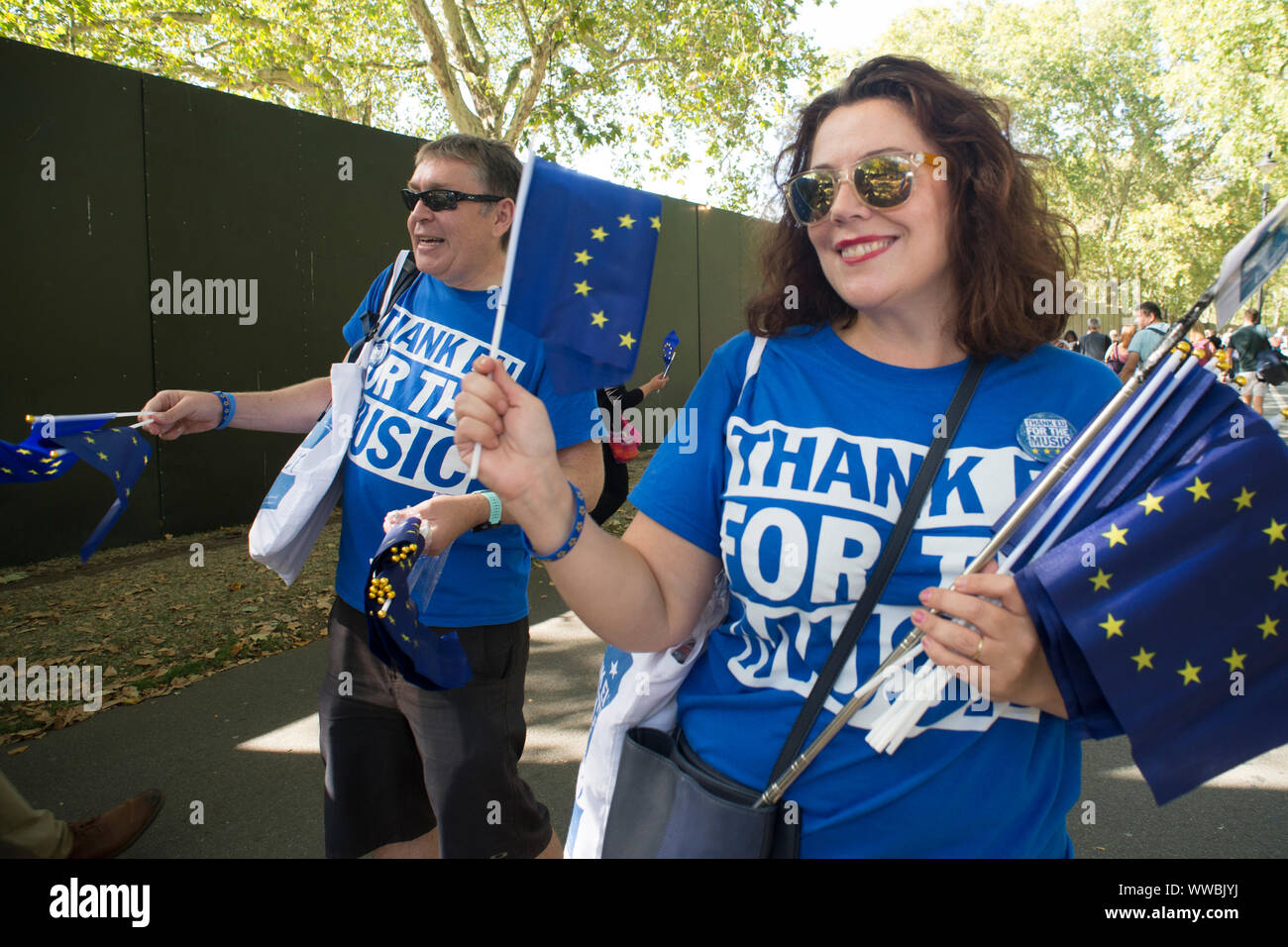 14 Sept 2019, London, UK - The EU Flags at the Proms team give away ...