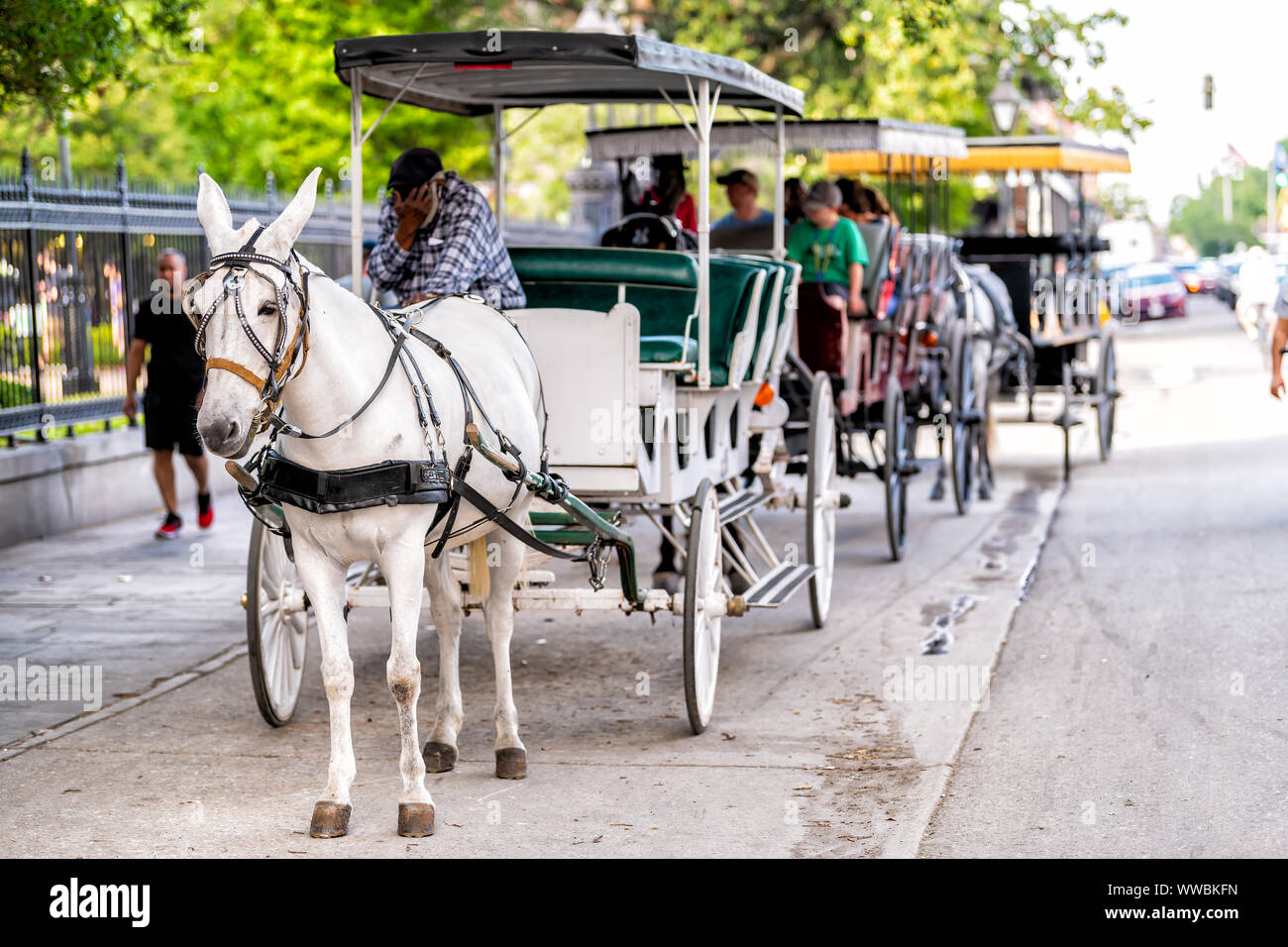 New Orleans, USA - April 23, 2018: Decatur street by Jackson square in ...