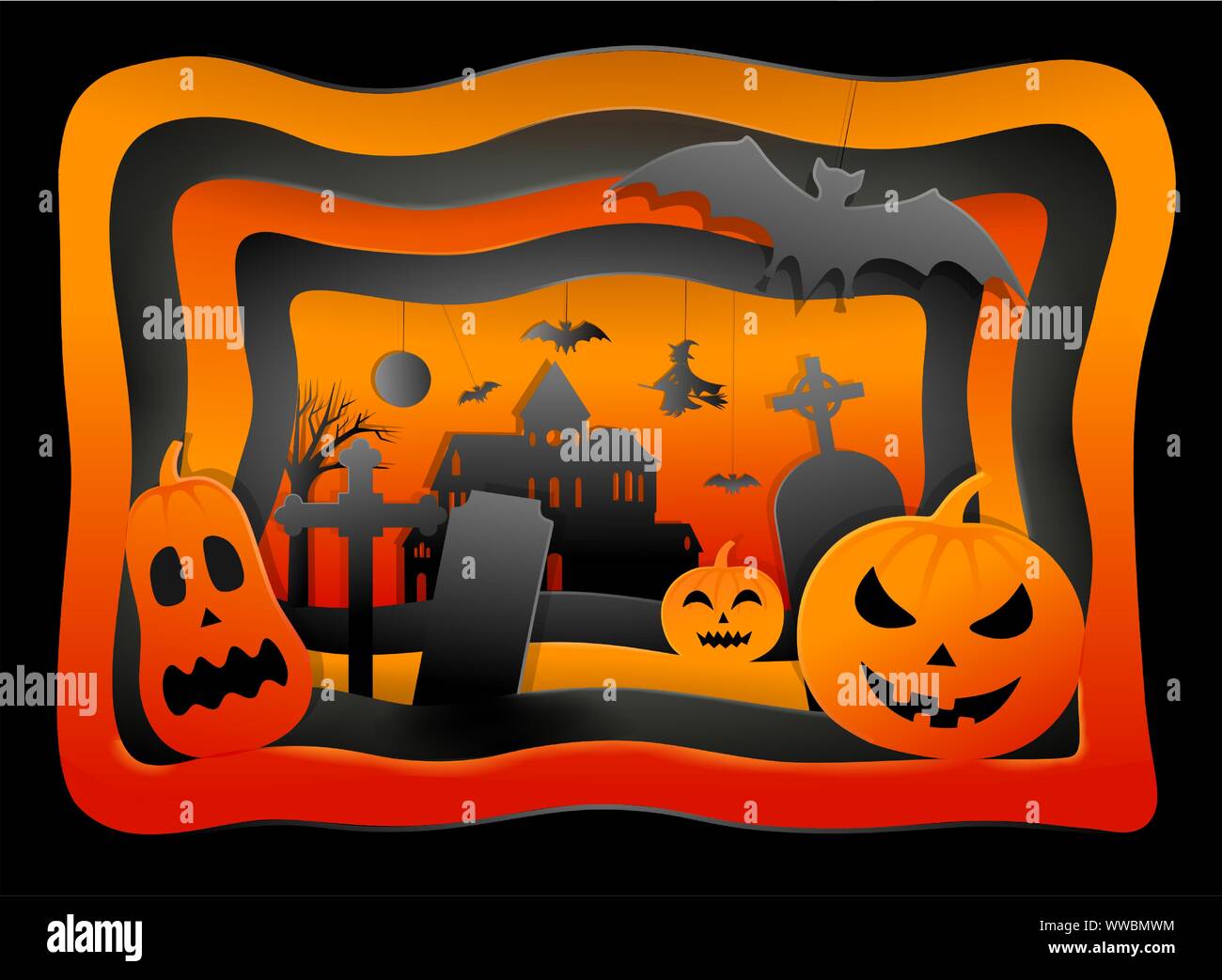 Halloween background pumpkins bats hi-res stock photography and images ...