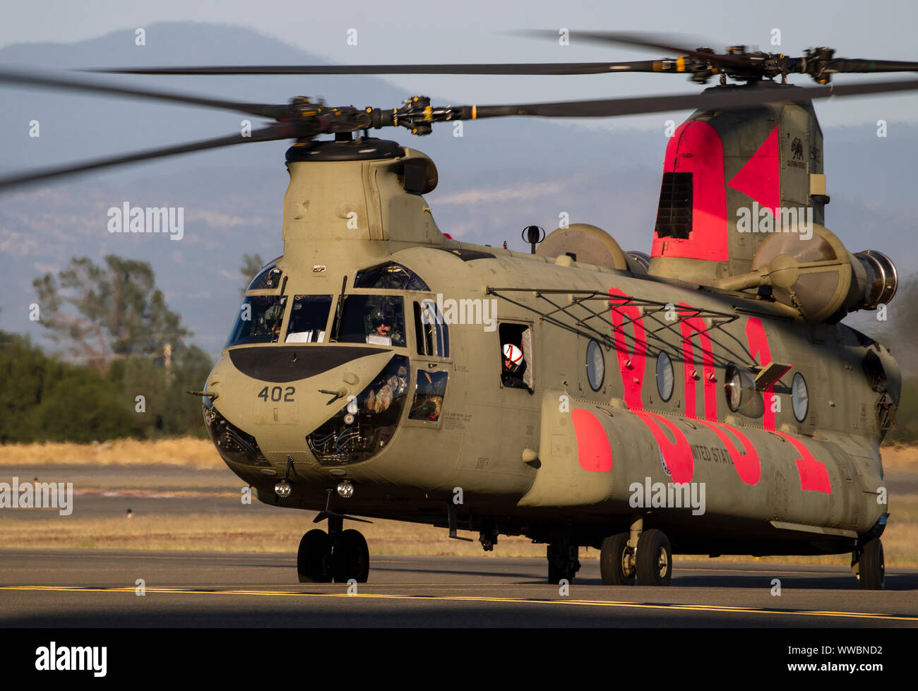 A U.S. Army CH-47 Chinook helicopter from the California Army National ...