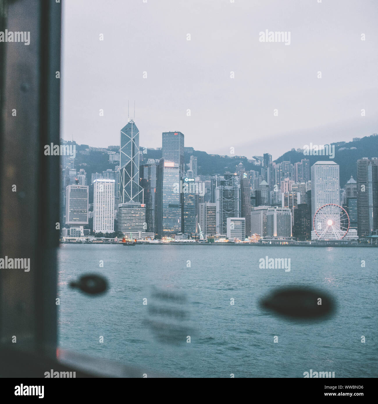 View from window of Star ferry, Victoria harbour skyline Stock Photo ...