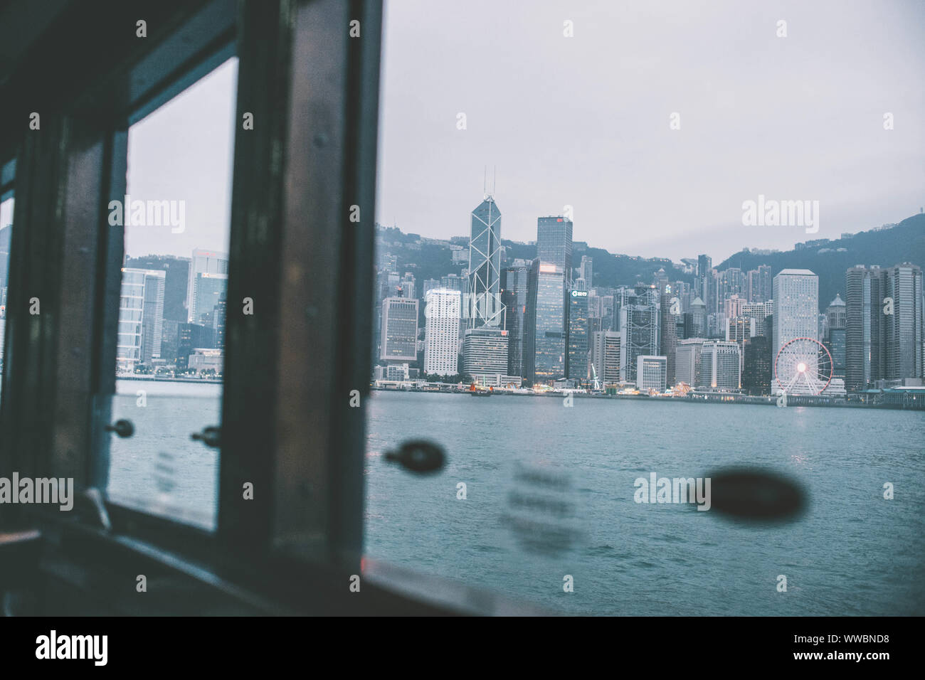 View from window of Star ferry, Victoria harbour skyline Stock Photo ...
