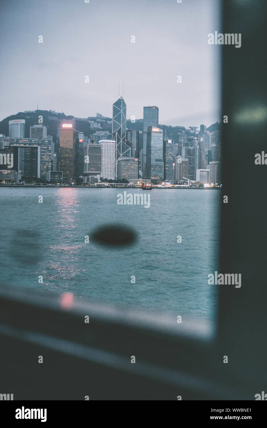 View from window of Star ferry, Victoria harbour skyline Stock Photo ...