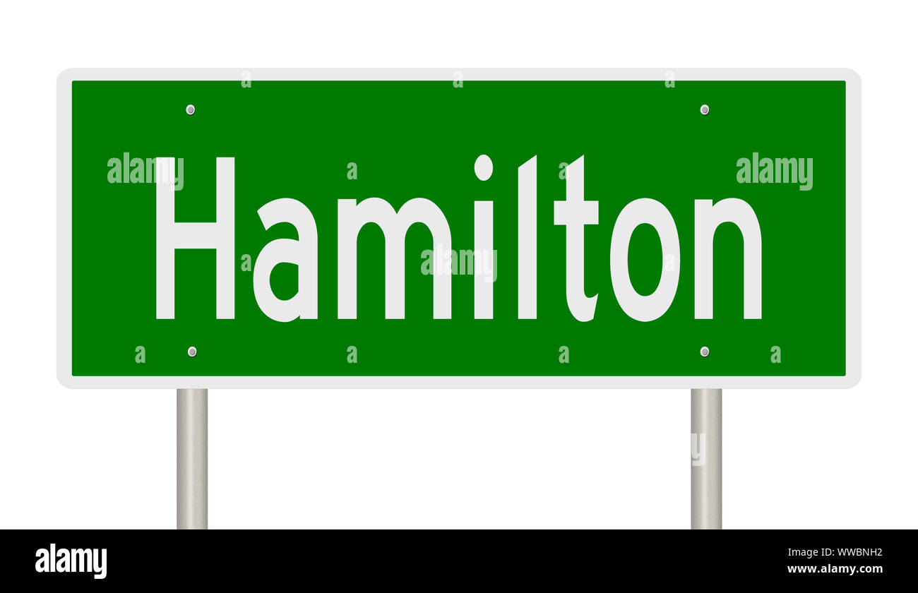 Rendering of a green road sign for Hamilton Ontario Canada Stock Photo ...