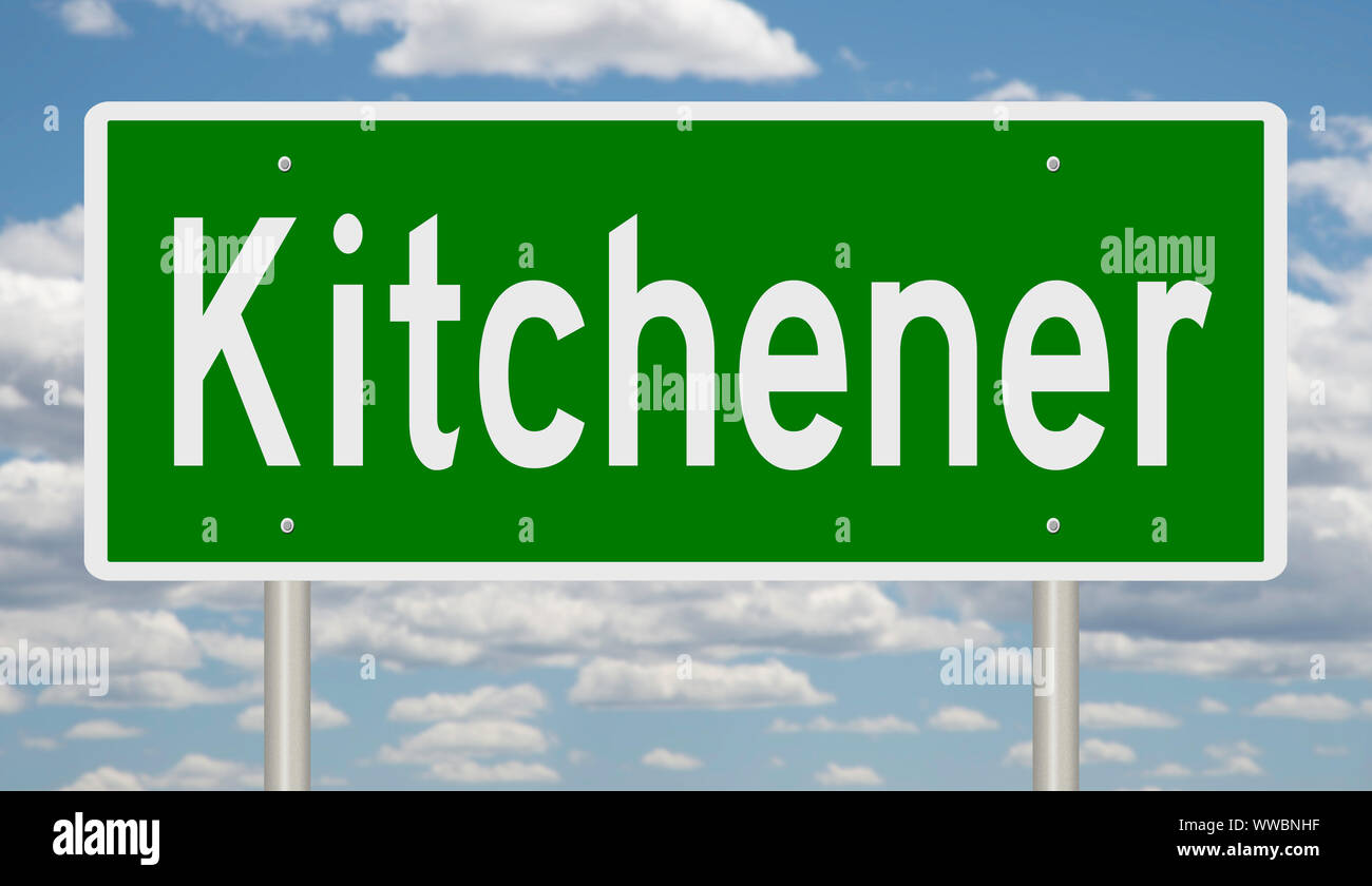 Rendering of a green road sign for Kitchener Ontario Canada Stock Photo ...