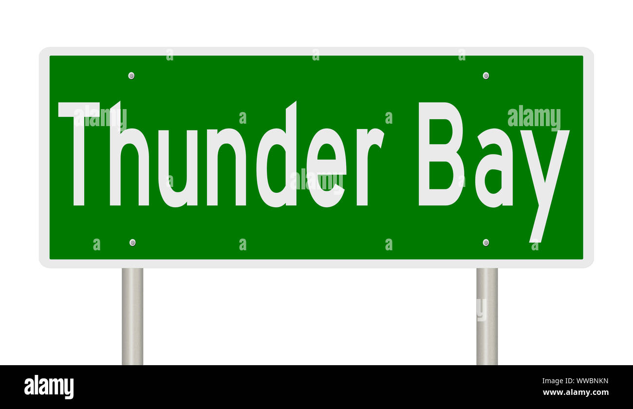 Rendering of a green road sign for Thunder Bay Ontario Canada Stock ...