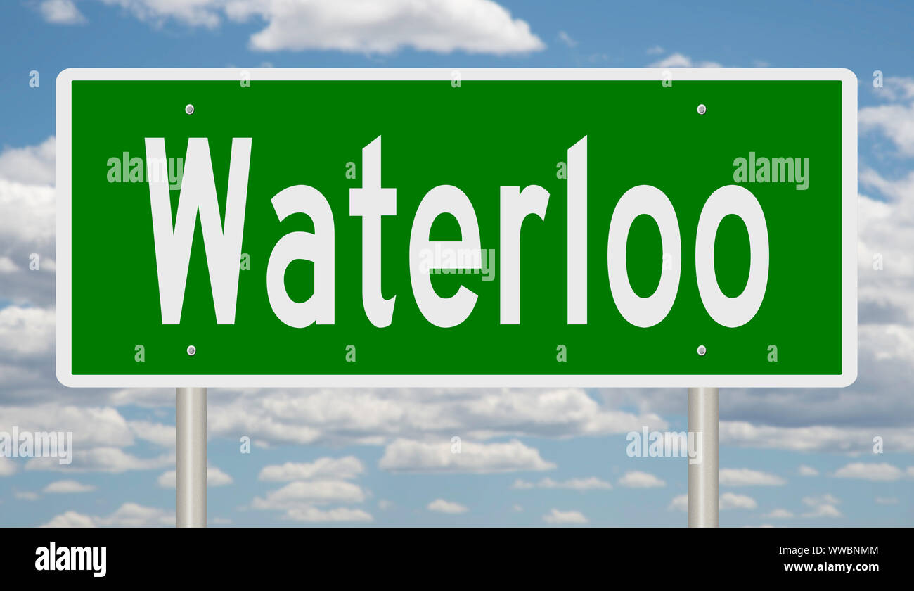 Rendering of a green road sign for Waterloo Ontario Canada Stock Photo ...